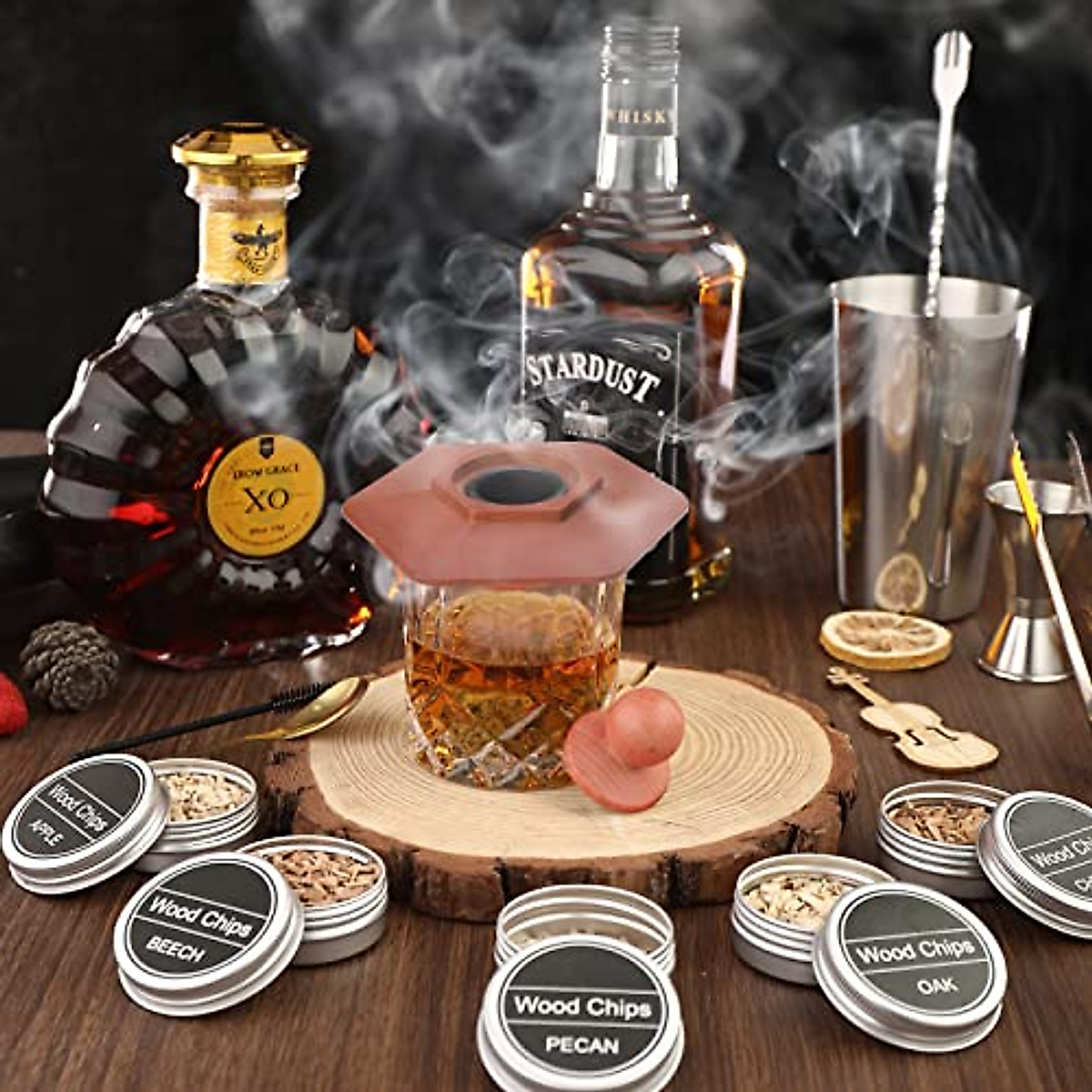 Smoker Whiskey Smoker Kit with Torch，Droyek Six Flavors of Wood Smoker Chips with Exquisite Packaging, Drink Smoker Kit Infuse Whiskey and Bourbon. Gift for Dad & Husband & Friend (No Butane)