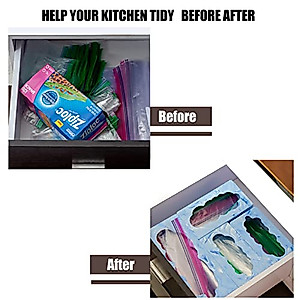 Levvohd 4 Separate Ziplock Bag Storage Organizer, Food Zip lock Bag Storage Organizer for Kitchen Drawer, Compatible with Gallon, Quart, Sandwich & Snack Variety Size Baggie Dispenser (Blue and White