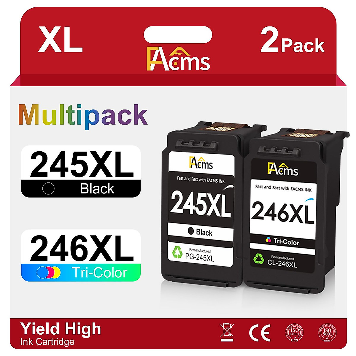 FAcms Remanufactured 245XL 246XL Combo Pack Ink Cartridge Replacement for Canon Pg-245Xl Cl-246Xl PG-243 CL-244 to use with Pixma MX492 MX490 MG2522 MG2520 MG2420 MG2920 MG2922 MG3022 MG3029 (2-Pack)