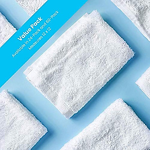 Zeppoli Wash Cloth Towels by Royal, 60-Pack, 100% Natural Cotton, 12 x 12, Soft and Absorbent, Machine Washable, White (60-Pack)