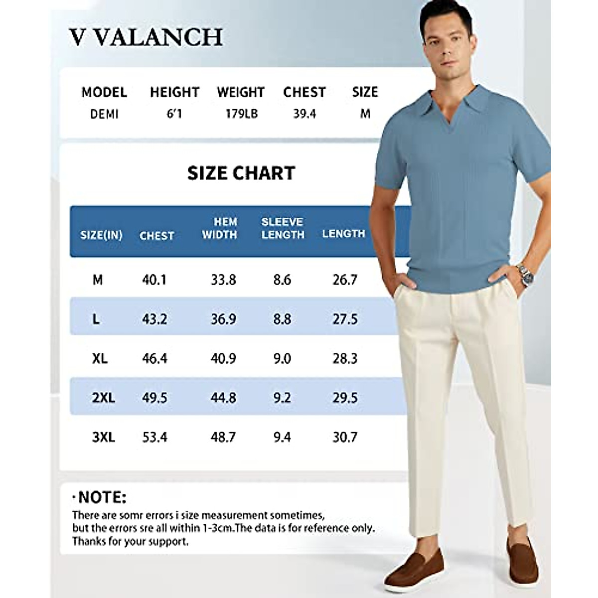 V VALANCH Vintage Shirts for Men Polo Shirt Short Sleeve Collared Knit Golf Polo Blue Shirt