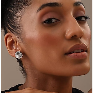 LeCalla Sterling Silver Jewelry Filigree Stud Earrings Lightweight Antique Round Filigree Cut Chunky Stud Earring for Women - 14mm