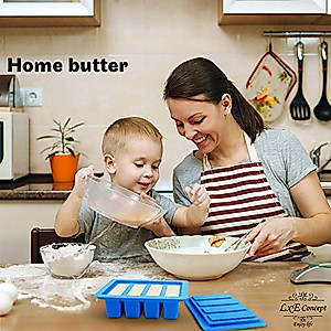 Butter Mold and Stainless Steel Spreader - Silicone Butter Tray Container with Lid 4 Stick Forms for Making Herb Butter Candles Baking Cookies-Round and Serrated Edges Slicer-Smart Kitchen Gadget