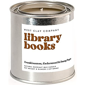 Library Books Candle | West Clay Company | Booklovers Scented Soy Coconut Wax Nontoxic Candle | Books Pages Bookstore Book Lover Reader Bookish Scents for Bibliophiles | Handmade in the USA