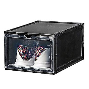 SEniutarm Clamshell Stackable Dustproof Shoes Box Organizer Storage Container Black