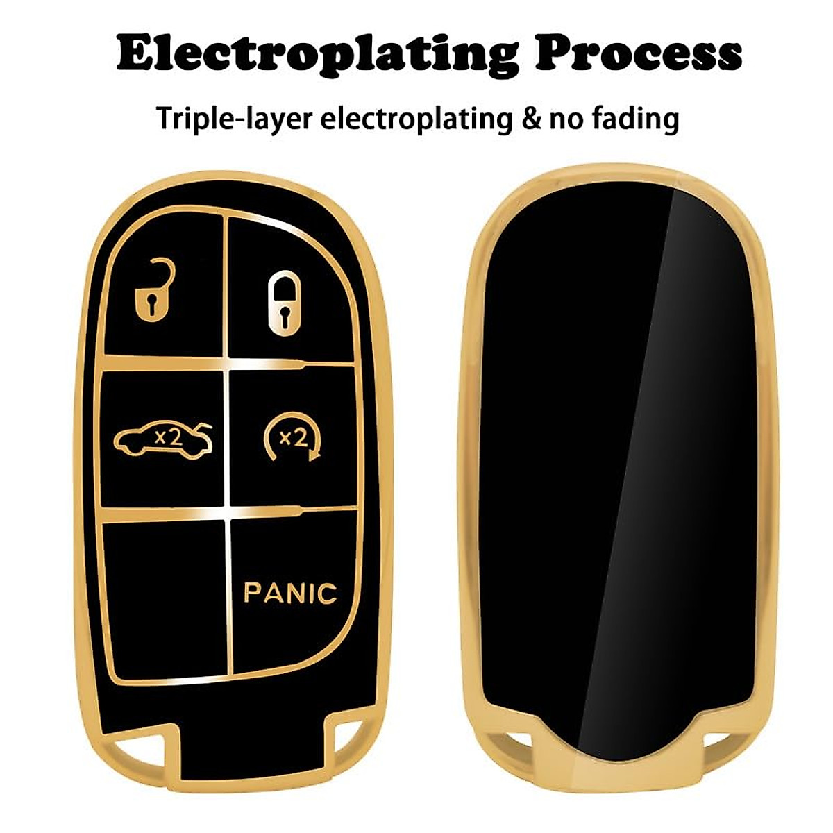 Key Fob Cover for Jeep with Keychain, Daemson Premium Soft TPU Full Protection Key Fob Case for Compass Cherokee Chrysler Challenger Dodge Grand Renegade Wrangler RAM Journey Dart Fiat Durango (Black)