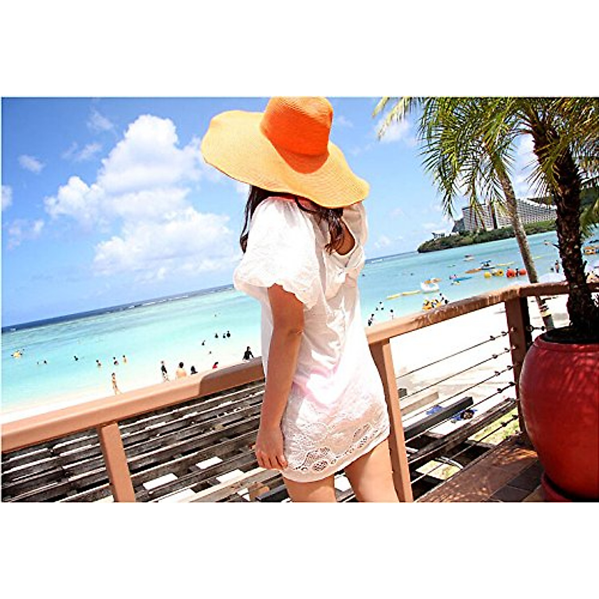 Wowlife Wide Brim Roll-up Big Beautiful Solid Color Floppy Hat (Orange)