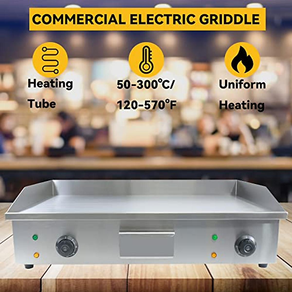 NJTFHU 29"commercial griddle, 110V 3000W electric griddle, non-stick electric flat top grill, plancha para cocinar commercial cooking equipment countertop griddle commercial electric griddle