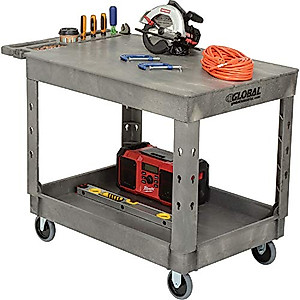 Global Industrial Plastic 2 Flat Shelf Service & Utility Cart, 44" x 25-1/2", 5" Rubber Caster