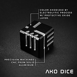 AKO DICE I - Black - Custom Metal dice Version 1 by AKO Dice. 16mm D6 Game dice with Redesign Concept. (Black)
