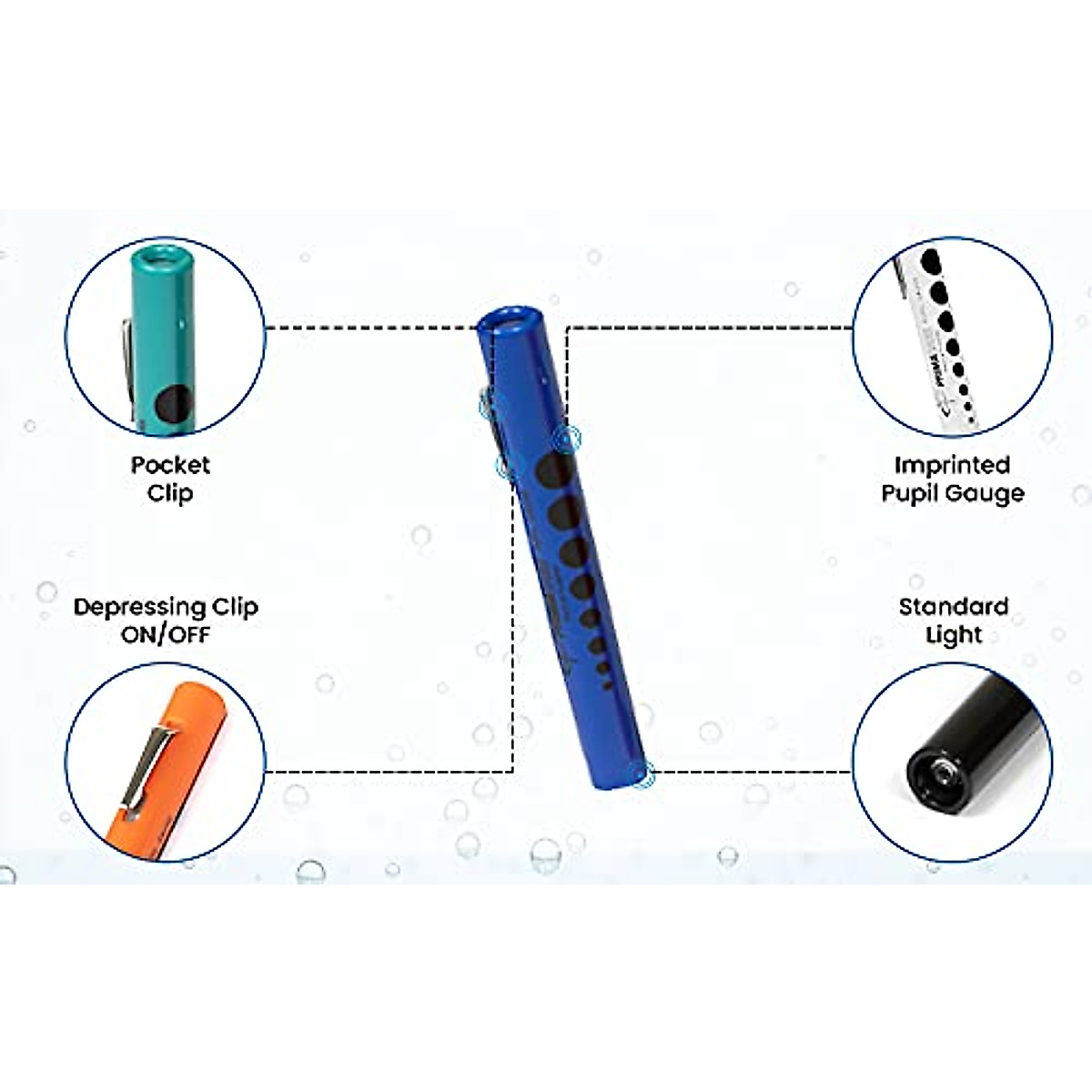 Primacare DL-9224 Pack of 6 Disposable Diagnostic Penlight with Imprinted Pupil Gauge, Lightweight and Moulded Plastic Body Medical Pen Light for Nurse, Student, Doctors EMT, Multicolor