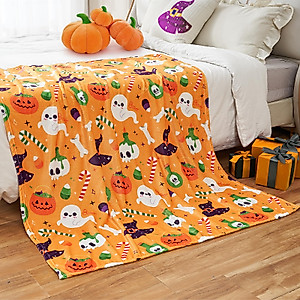 UOMNY Halloween Blanket for Kids,Ghost Throw Blanket for Kids,Wizard Hat Halloween Blanket for Couch and Bed, for Kids 50x60 inch