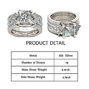 Jeulia 4.1 Carat Bridal Ring Sets for Women Princess Cut Engagement Rings Sterling Silver Wedding Band Interchangeable Rings Promise Anniversary with Jewelry Box (White, 6)