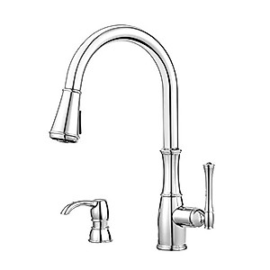 Pfister Wheaton Kitchen Faucet with Pull Down Sprayer and Soap Dispenser, Single Handle, High Arc, Polished Chrome Finish, GT529WH1C