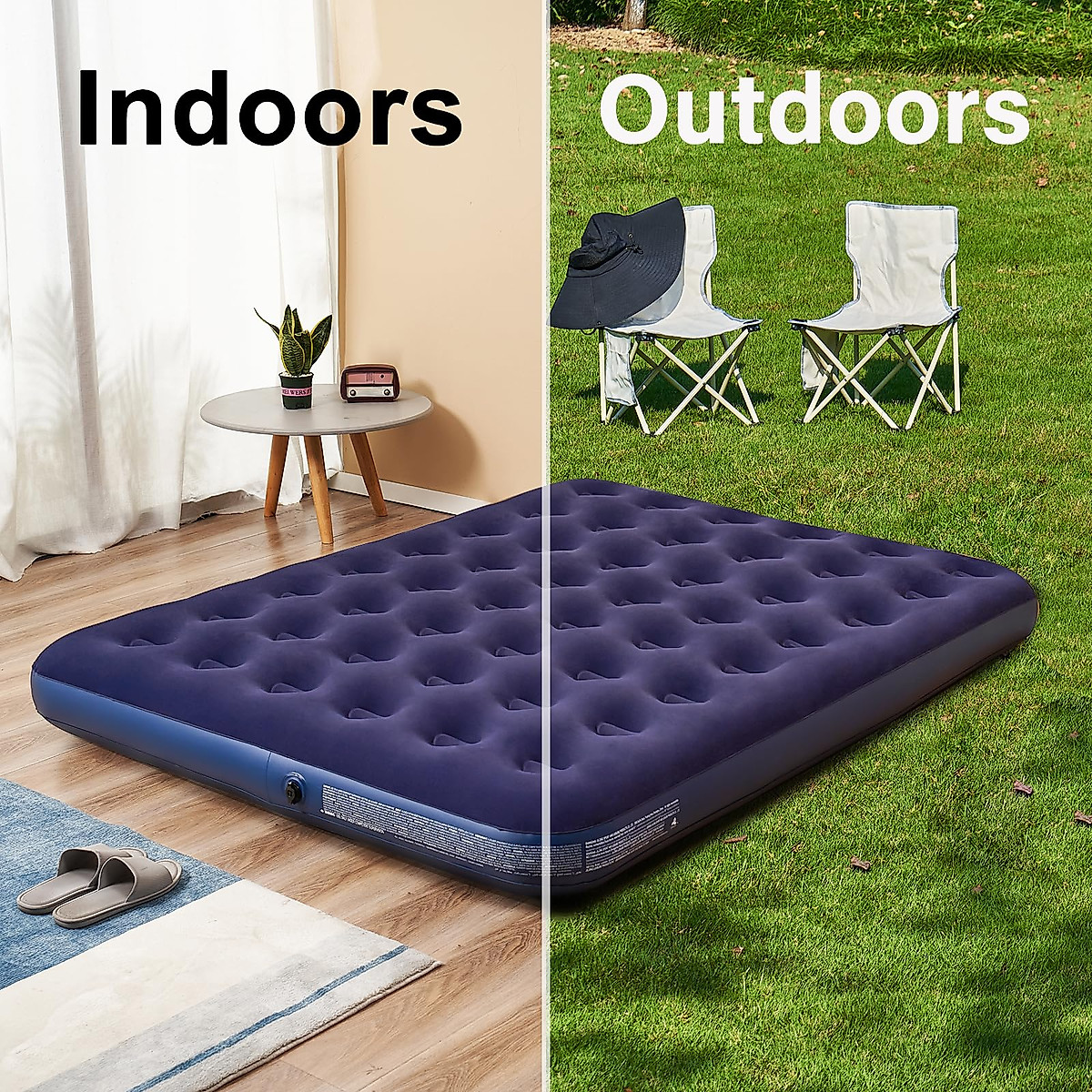 RAPTAVIS Queen Size Air Mattress Inflatable Bed, Blow Up Mattress Camping Sleeping Pad