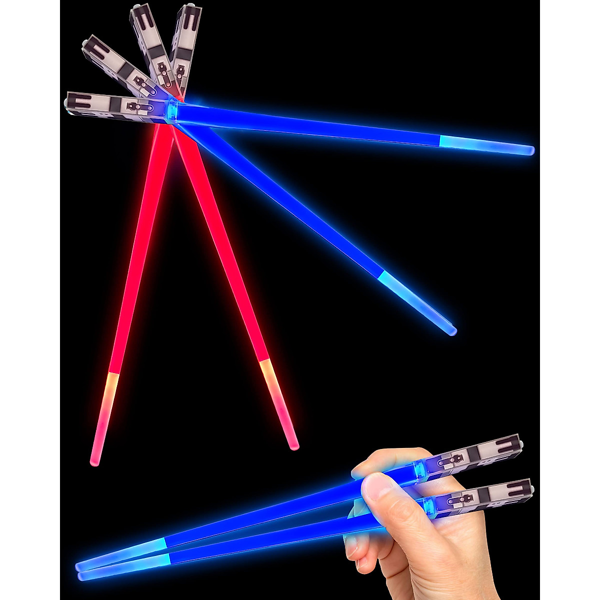 Lightsaber Chopsticks Light Up, Starwars Chopsticks Light Up, Mini Lightsaber, Fun Chop, Cool Chopsticks, Light Saber Chopsticks, Led Chopsticks, 2 PAIRS, Blue Red (Frosted Tips)