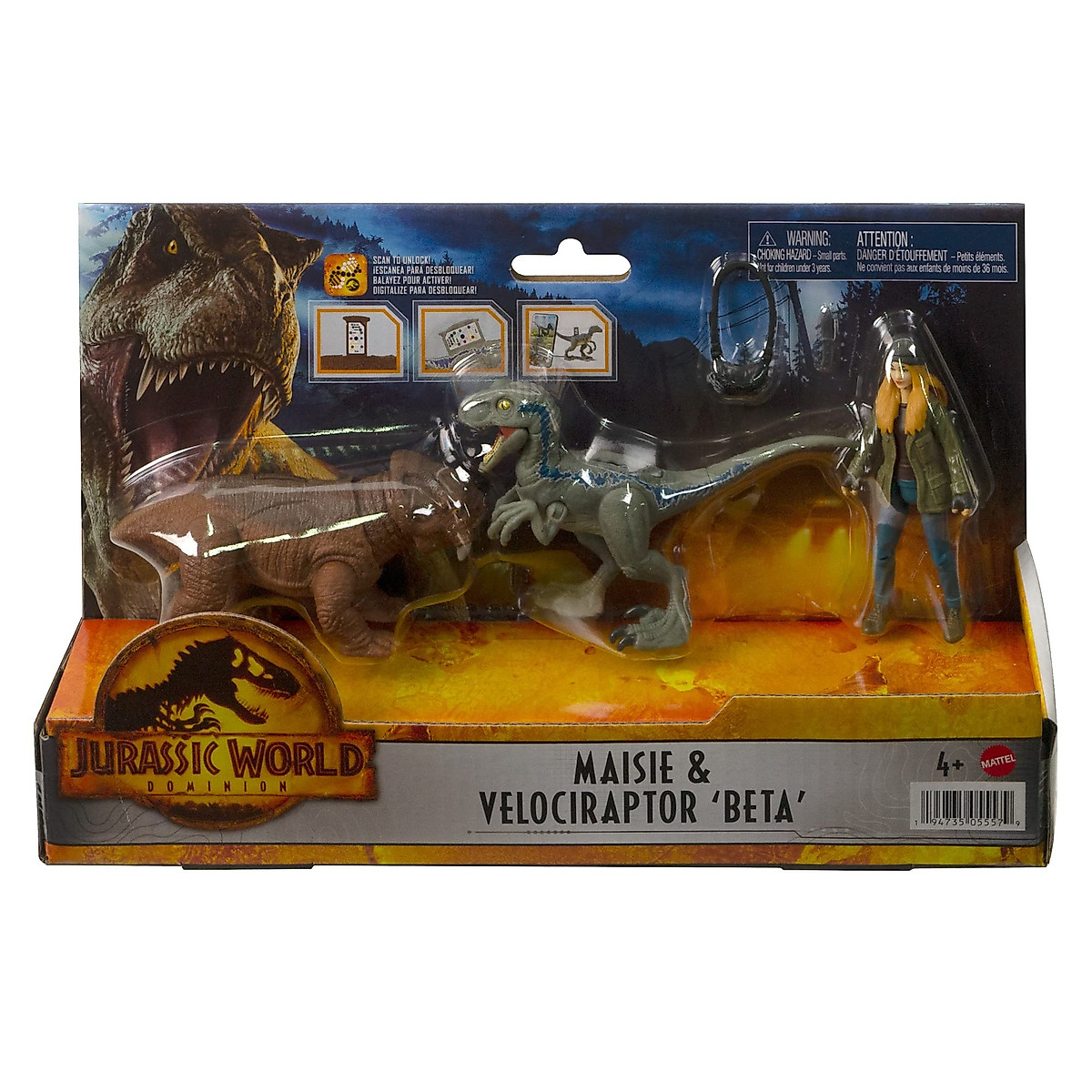 Jurassic World Dominion Human & Dino Pack Maisie & Velociraptor Beta & Accessories, Authentic Action Figures, Movable Joints, Ages 4 Year & Up