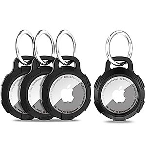 SEVROK AirTag Holder Keychain Case, Apple Air Tag Accessories, Solid Full-Body Protection Anit-Sratch Clear Shell, Works with Keychain, Bags, Dog Collar, Luggage and More, 4 Pack Black