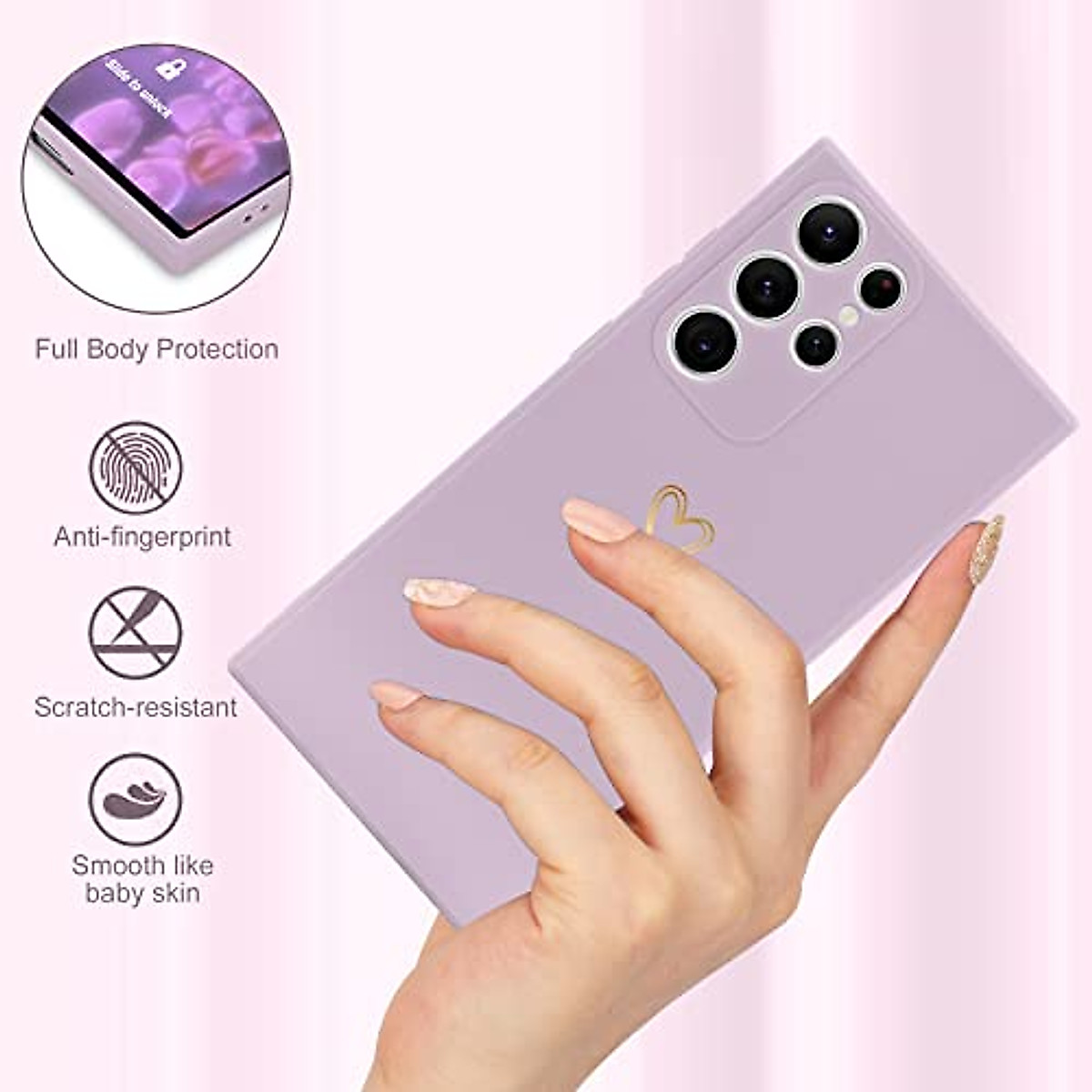 Wirvyuer for Samsung Galaxy S22 Ultra Case Cute Slim Shockproof Phone Case with Wireless Charging Support and Protection, Purple