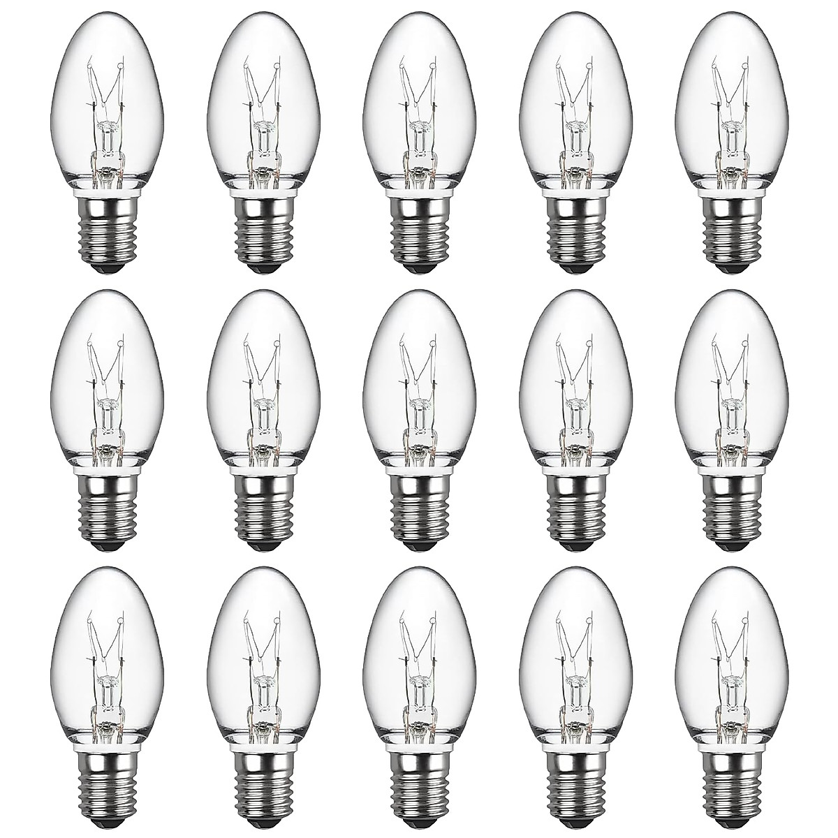 MEQIQTEK Salt Lamp Bulb - Scentsy Light Bulbs for Plug in Wax Warmer - 15 Watt Night Light Bulbs - E12 Bulbs for Household Salt Lamp - C7 Bulb Shape, 15packs