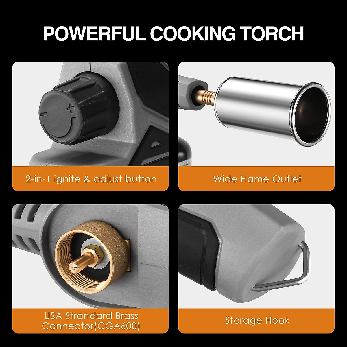 Kitchen Torch Cooking Blow Propane Torch - 500,000 BTU Culinary Torch - Sous Vide - Charcoal Starter Grill Torch Fire Gun for Searing Steak & Creme Brulee(Fuel Not Included)