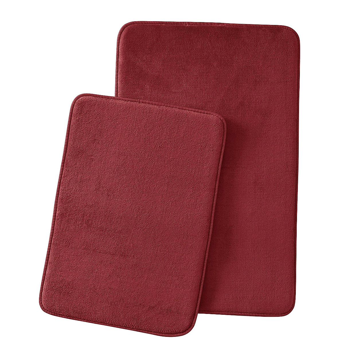 Sweet Home Collection Bathroom Rugs Memory Foam Bath or Shower Mat Slip Resistant Extra Absorbent Soft Fluffy Non Skid Rectangle, 2 Piece Set, Burgundy Red