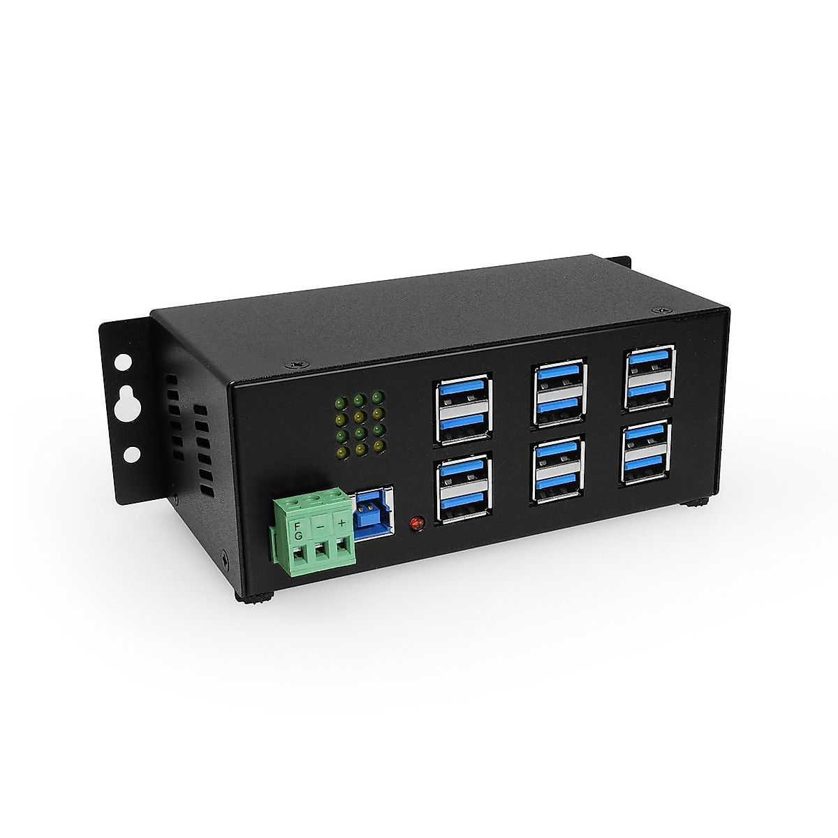 Industrial 12-Port USB 3.2 Gen 1 Hub with Status LEDs | Rugged Metal Chassis | 5Gbps Data | Wall & DIN-Rail Mounting