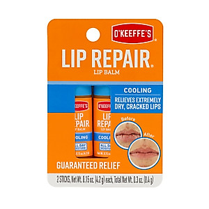 O'Keeffe's Cooling Relief Lip Repair Lip Balm for Dry, Cracked Lips, Stick, Twin Pack