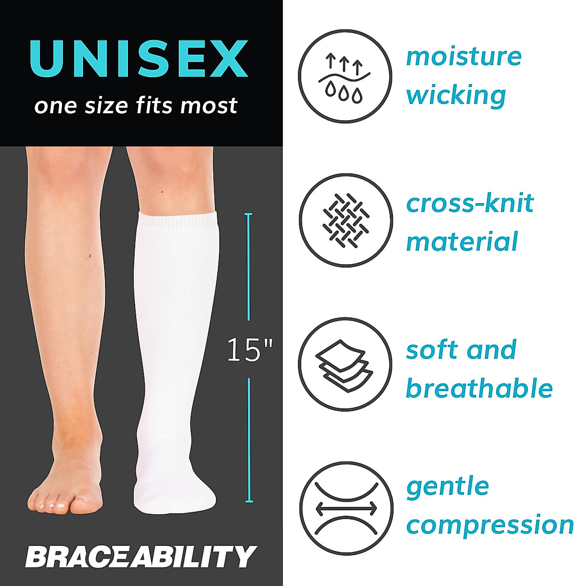 BraceAbility Replacement Sock Liner for Orthopedic Walking Boots - Medical Tube Cast Socks to Wear Under Aircast Cam Walkers and Leg or Foot Fracture Boot for Men and Women (Pack of 2)