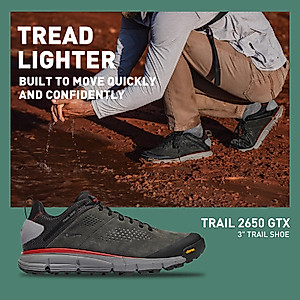 Danner Trail 2650 3” Waterproof Hiking Shoes for Men - Durable Leather & Textile Upper with Breathable Gore-Tex Lining and Vibram Traction Outsole, Dark Gray/Brick Red - 8 D