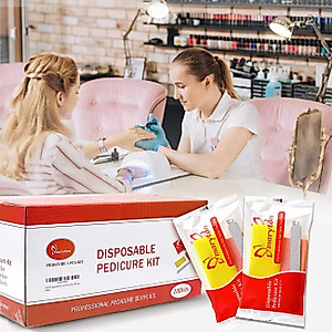 Maryton Disposable 3-Piece Pedicure Kit, Wood Nail File 100/180 Grit, Orange Buffer 80/100 Grit, Yellow Pumice Pad, 100-Count