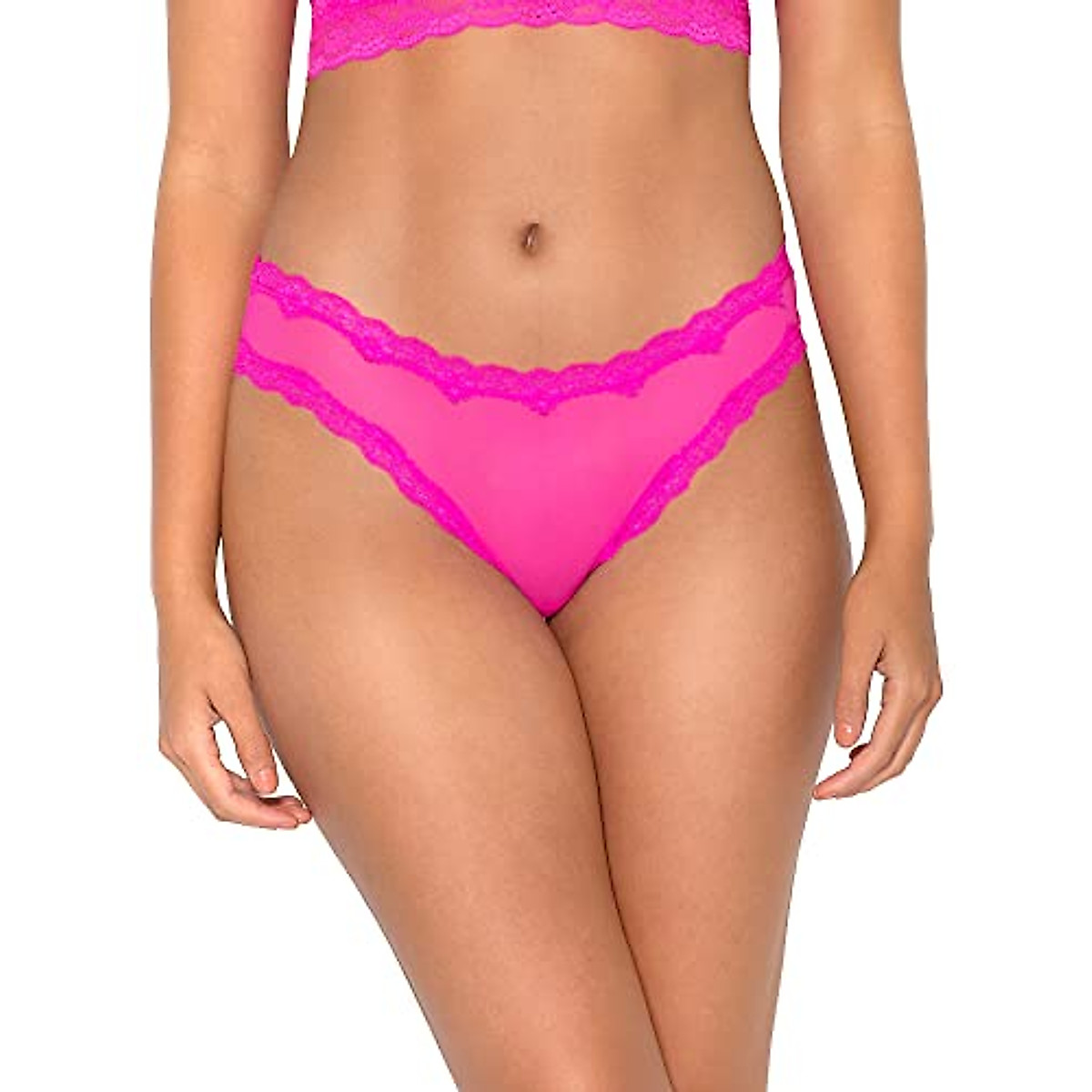 Smart & Sexy Women's Lace Trim & Mesh Panty 2 Packs Sexy Thongs & Cheeky Bikinis, Electric Pink/Black Hue, 7