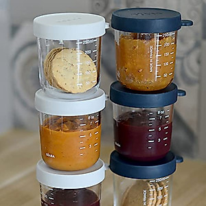 Beaba Glass Baby Food Containers with Lid, Glass Food Storage Containers with Airtight Lid, Baby Food Glass Jars, Baby Essentials, Freezer Microwave Safe, 8 oz, Cloud