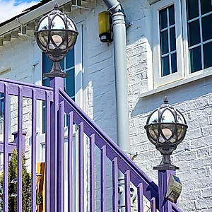 MODEBHD IP65 Waterproof Outdoor Spherical Column Head Lamp Vintage Retro Fence Garden Landscape Spotlight Lantern E27 Aluminum Villa Wall Terrace Courtyard Lighting Post Lights