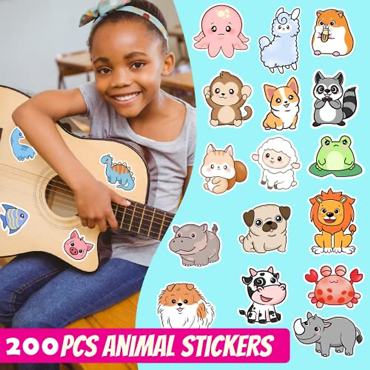 Doodou 200 PCS Animal World Stickers for Laptop, Water Bottles, macbooks, Computer... Perfect for Kids, Teens (Vinyl and Waterproof) (200