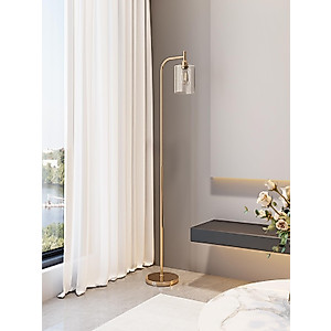 addlon Floor Lamps for Living Room with Gradient Gray Glass lampshade, Modern Floor Lamp with LED Bulbs, Industrial Standing lamp for beroom, Bright Tall Pole Lamps Office - Black