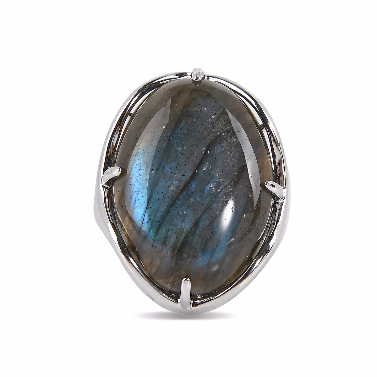 Natural Stone Adjustable Finger Rings Semi Precious Oval Shaped Gemstone Jewelry For Women Anniversary Birthday Wedding Gift (AA Quality Labrodarite)