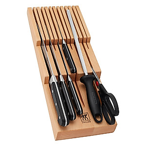 ZWILLING Professional S 7-Piece Razor-Sharp German Block Knife Set With Beechwood In-Drawer Knife Tray, Made in German Factory with Special Formula Steel perfected for almost 300 Years