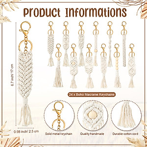 Sasylvia 24 Sets Boho Macrame Keychains Bulk Boho Keychains with Tassel Baby Shower Favors for Guest Thank You Card Clear Opp Bags with Rope for Bridal Shower Favors Birthday Wedding Bohemian Party