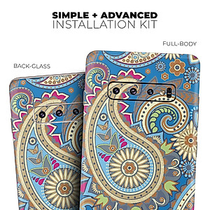DesignSkinz Subtle Blue & Yellow Paisley Pattern Protective Vinyl Decal Wrap Skin Cover Compatible with The Samsung Galaxy S20 (Screen Trim & Back Glass Skin)