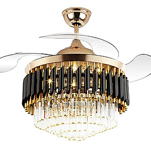 Fandian 42" Crystal Ceiling Fan with Light Remote Control Chandelier Retractable Fandelier, Luxury 3 Color Lighting for Dining Room, Living Room