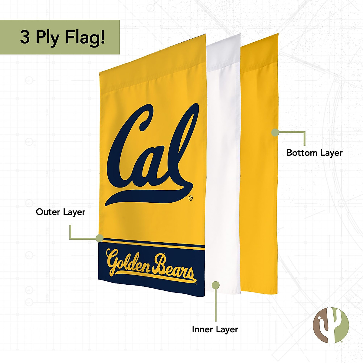 Desert Cactus University of California Berkeley UCB Garden Flag – 19 x 12 inch Golden Bears Banner, For Outdoor Display and Events (Design B)