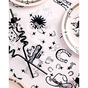 xo, Fetti Black + Silver Western Confetti - 200 pc | Rodeo Bachelorette Tablescape, Ranch Birthday Party Decoration, Cowgirl Table Decor, Cowboy Kids Party Supplies