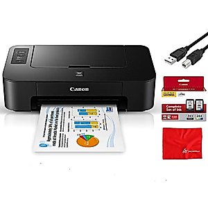Canon PIXMA TS Inkjet Photo Printer, High Resolution Images, Fast Print Speeds, Home and Office, with Canon Ink and Microtella USB Printer Cable Bundle – Black