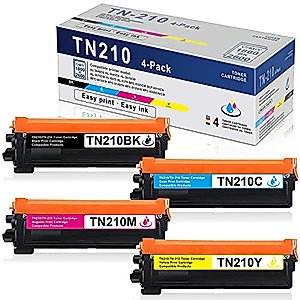 4 Pack (1BK+1C+1M+1Y) TN210 Toner Compatible TN210BK TN210C TN210M TN210Y Toner Cartridge Replacement for Brother HL- 3070CW 3075CW 3040CN 3045CN MFC-9010CN 9120CN 9125CN Printer