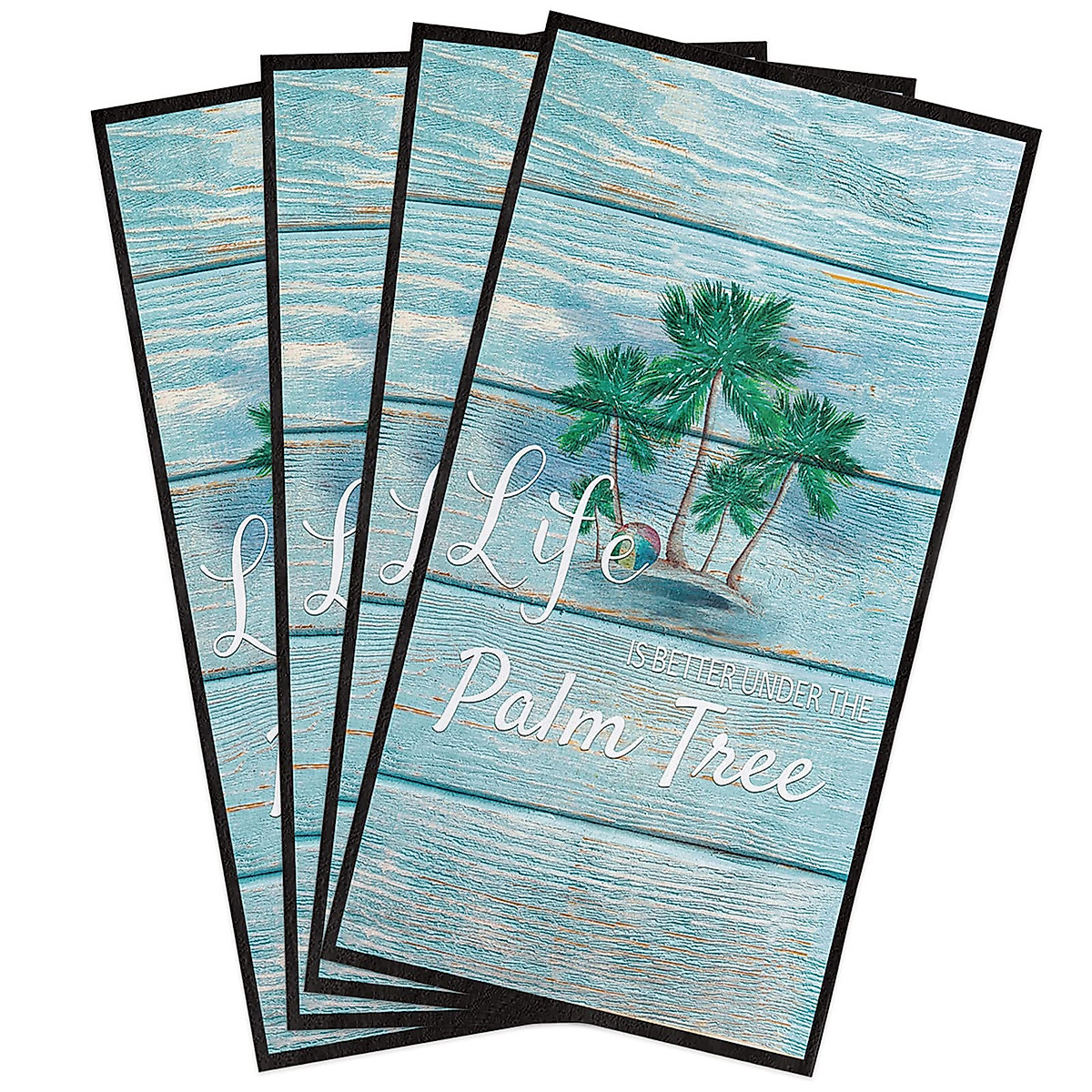Summer Tropical Palm Tree Ball Teal Plank Kitchen Towels Dish Cloth Towel Absorbent Hand Towel Cleaning Cloth,Life Quote Farm Retro Wood Board Dishcloth Quick Drying for Dishes Counter 4 Pack