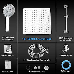 Jafeton Rainfall Shower Head Combo, THE FIRST WATERFALL handheld mode, 8 Inch Rain Shower Head with Handheld 6 Spray Modes Pressurize Bath Sprayer, Overhead Shower with Adjustable Extension Arm,Chrome