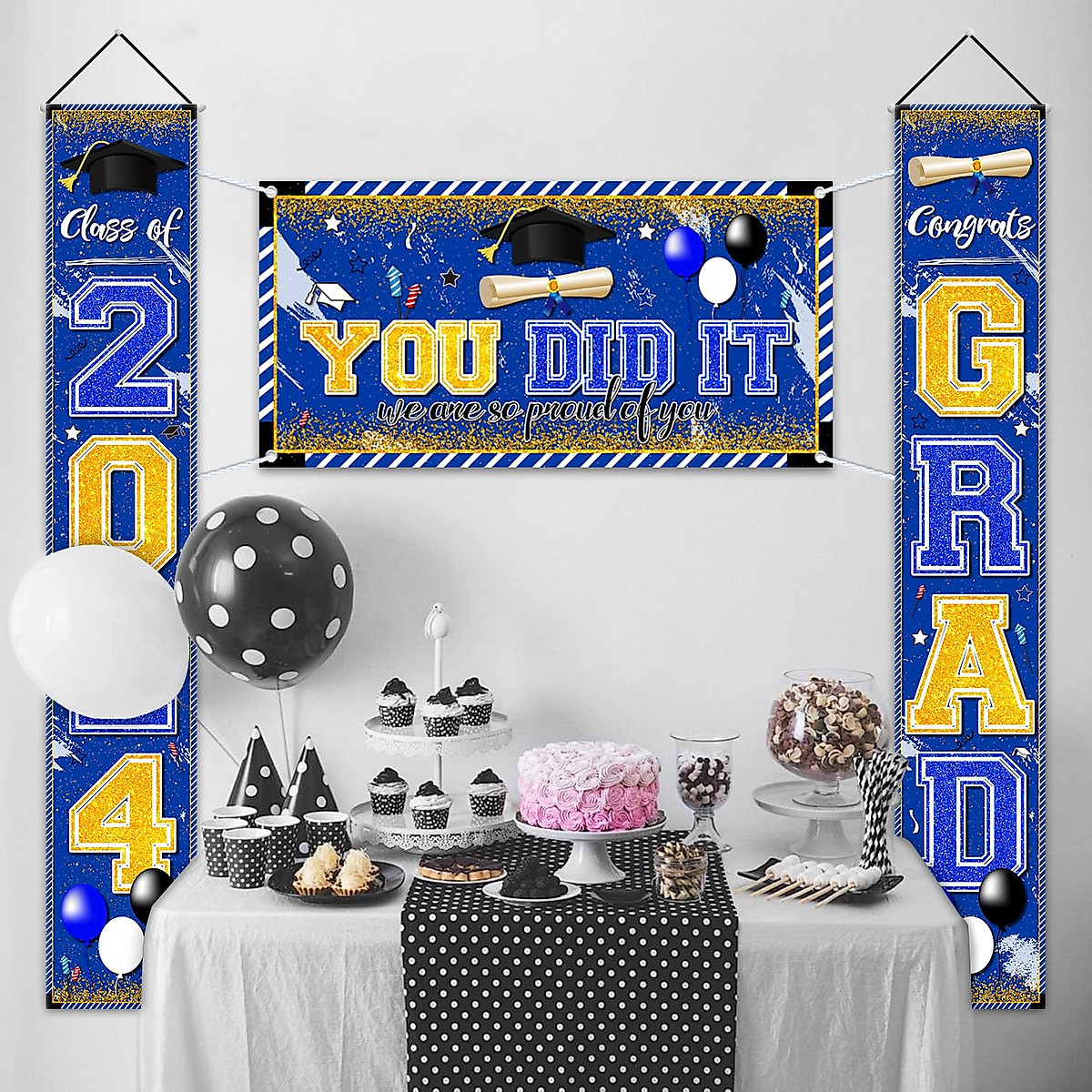 GPWXYYY Blue and Gold Graduation Decorations Class of 2024 Class of 2024 Porch Sign Congrats Grad Banner and You Did It Graduation Banner for Graduation Decorations 2024
