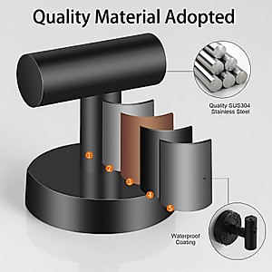 Hinmood Towel Hooks for Bathroom, Robe Towel Hooks for Bathroom, Bedroom, Kitchen, Garage Wall Mounted Hanging Hooks (Matte Black, 4 Packs)