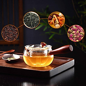 PARACITY Glass Teapot with Infuser Japanese Teapot Stovetop Safe Teapot Blooming and Loose Leaf Tea Maker with Wooden Handle Kyusu 11.8 oz 350 ml